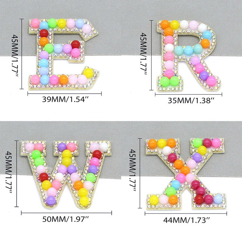 Macaron Candy Color Beaded Letter Iron on Patch Sew Alphabet A-Z Pearl ...