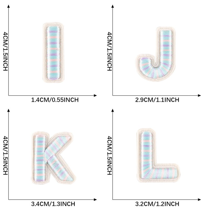 3D Letter Patch Iron on Patch Blue Purple Pink Striped 1.5"/4cm Sew on ...