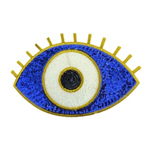 All Seeing Eye Sequin Iron on Patch Evil Eye Large Sew on Patch Sparkling Big Eyeball Blue DIY ...