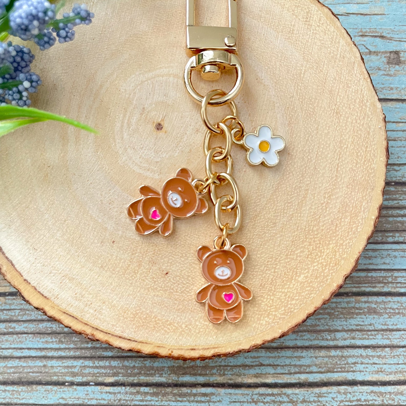 Personalized Initial Bear Keychain, Bear Enamel Keychain, Custom Gift ...