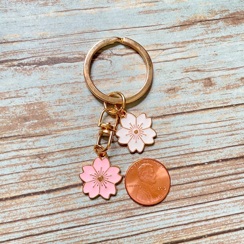 Cherry Blossom Sakura Enamel Gold Keychain | Flower Keychain Charm ...