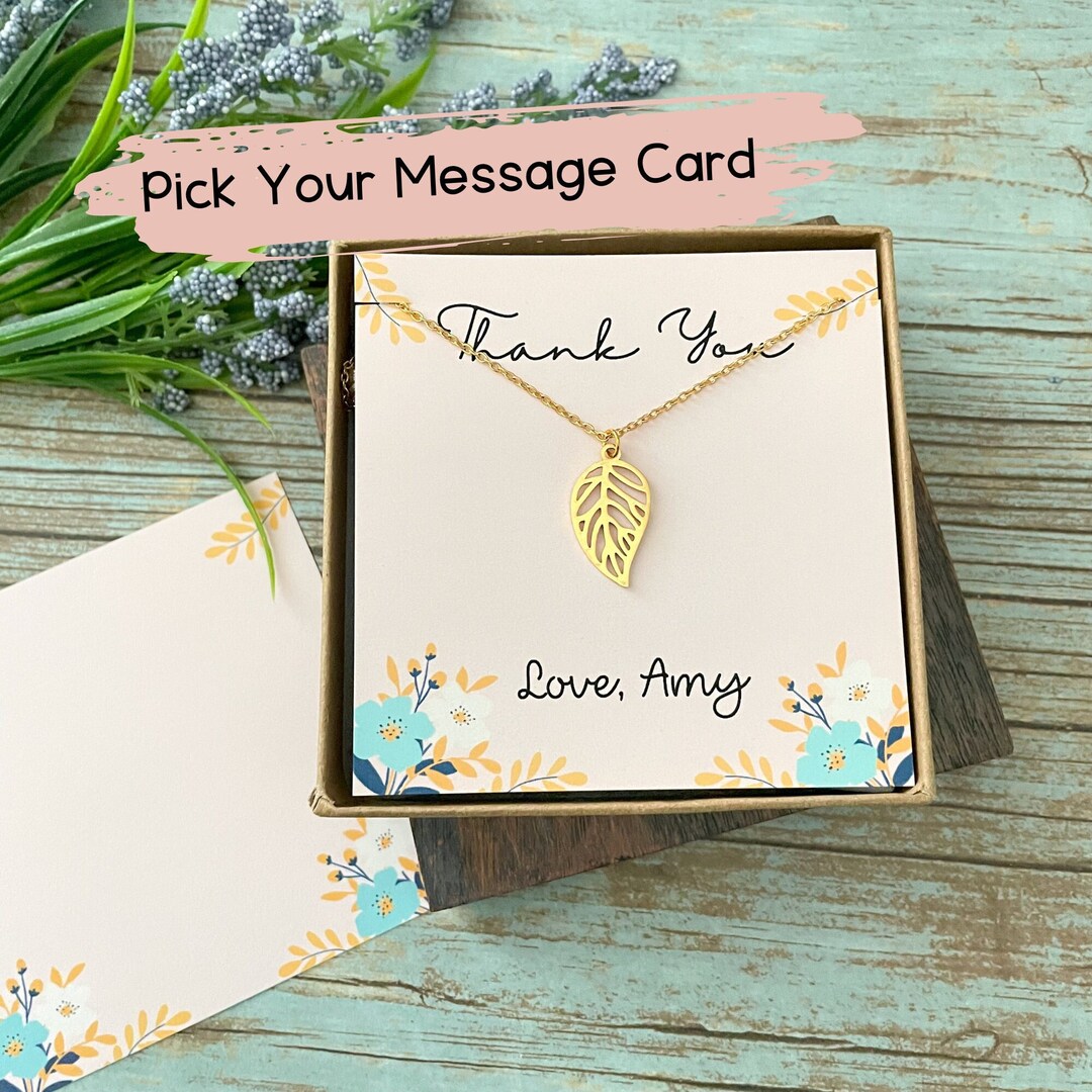 Personalized Message Card Necklace, Dainty 18K Gold-plated Leaf ...