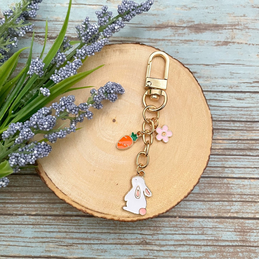 Bunny Rabbit Keychain | Enamel Gold Keychain | Backpack Charm | Cute ...