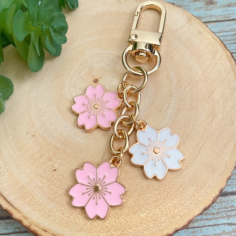 Sakura Cherry Blossom Keychain Charm Gold Keychain Charm - Etsy