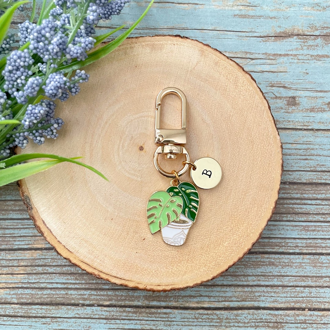 Personalized Monstera Keychain | Enamel Keychain Charm | Succulent ...