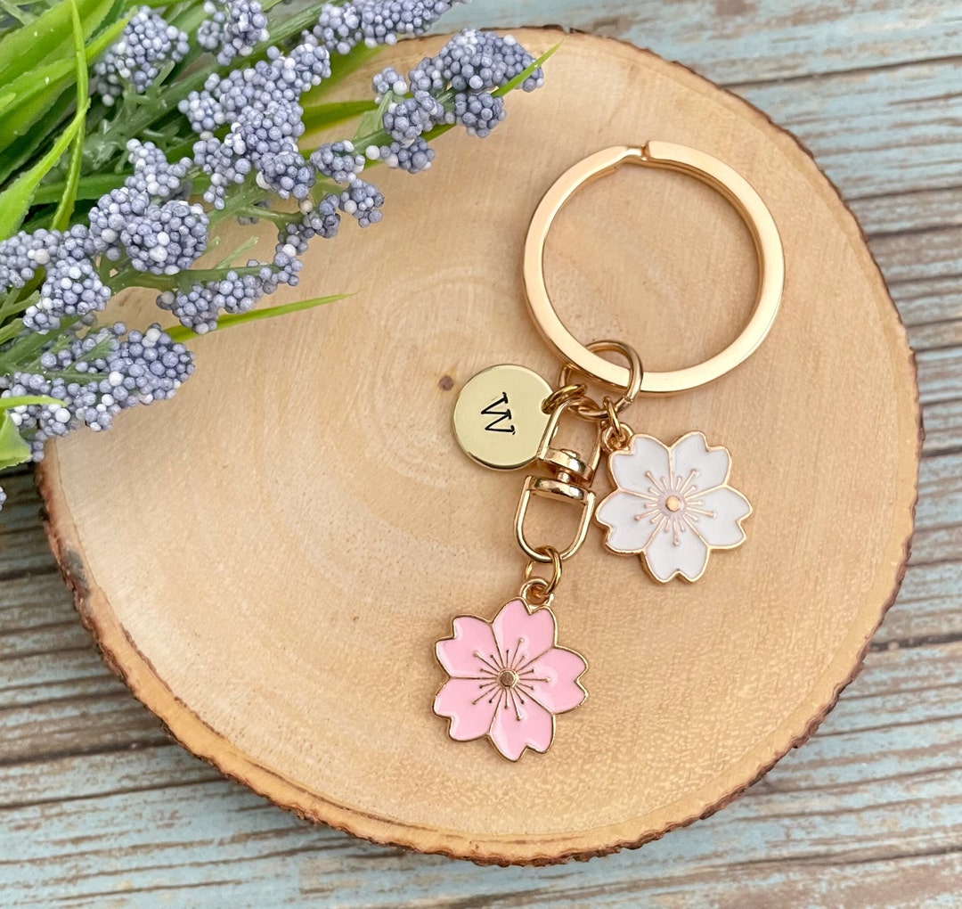 Cherry Blossom Sakura Enamel Gold Keychain | Flower Keychain Charm ...