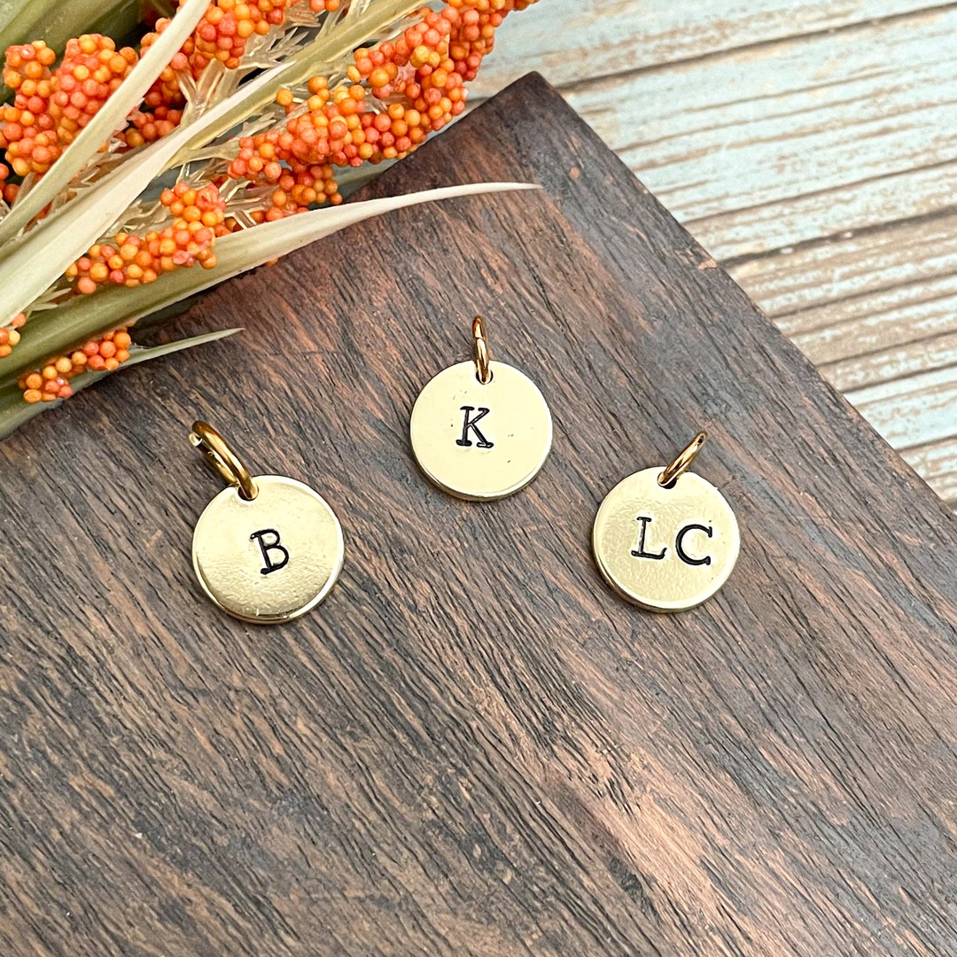 Personalized Hand-stamped Initial Disc Charm, Gold-plated Brass Initial ...