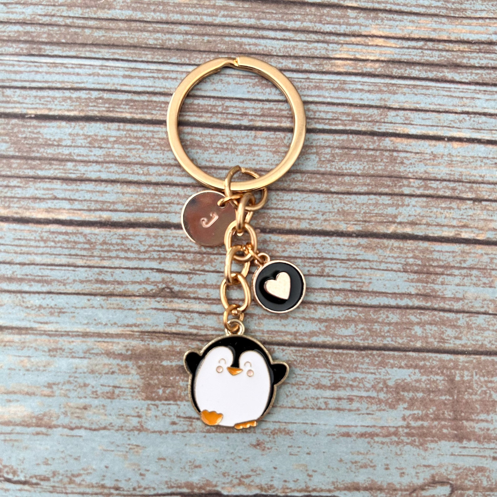 Penguin Enamel Keychain, Custom Hand Stamped Initial Charm, Backpack ...