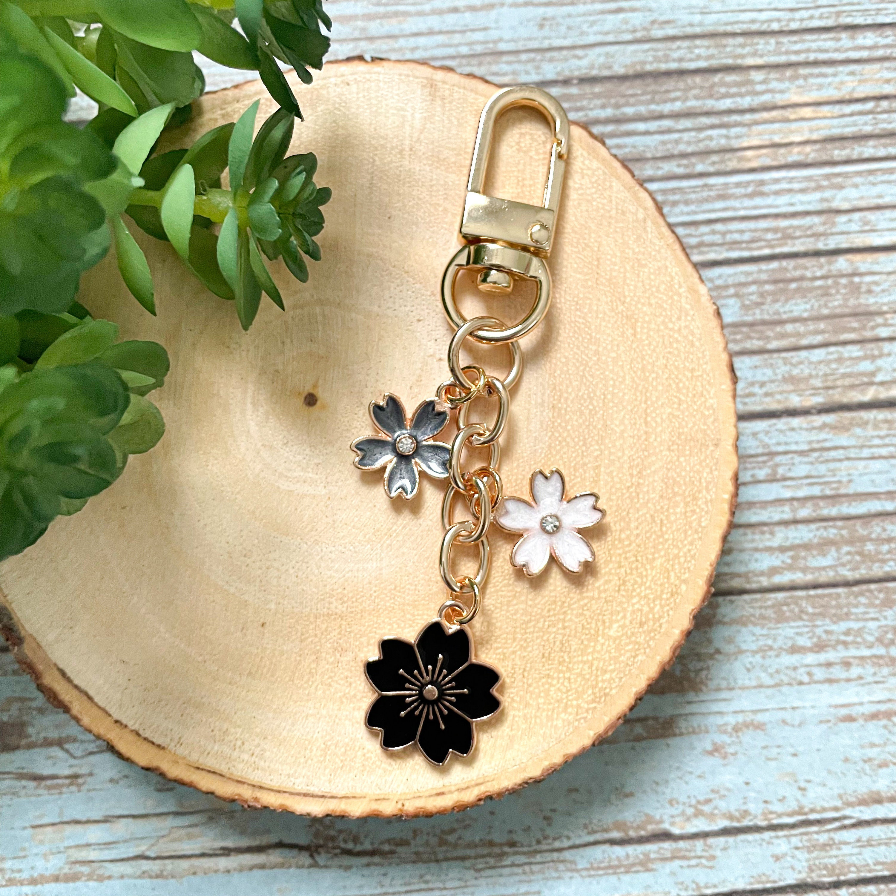Sakura Cherry Blossom Enamel Gold Keychain Charm Cherry - Etsy
