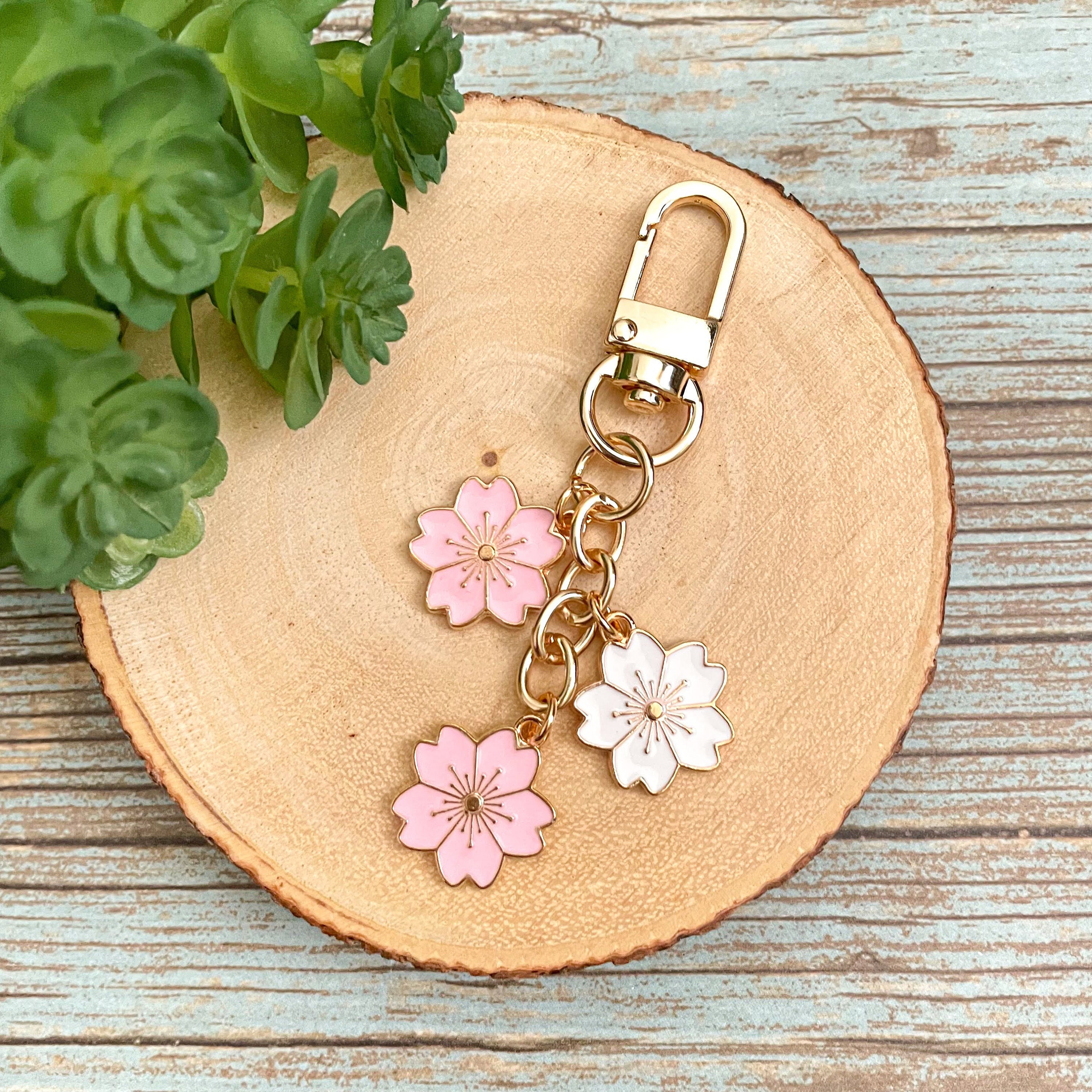 Sakura Cherry Blossom Keychain Charm Gold Keychain Charm - Etsy