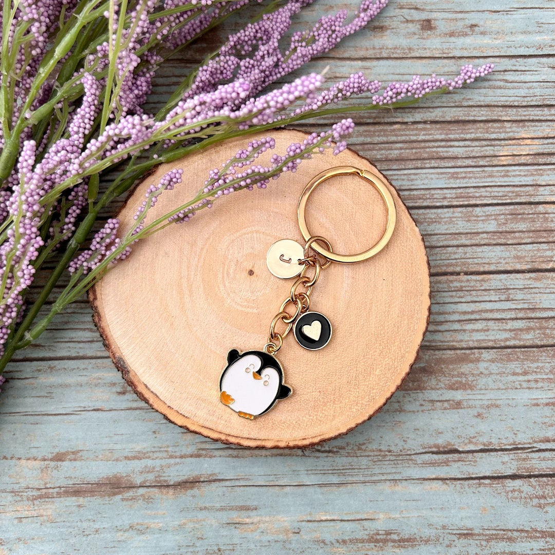 Penguin Enamel Keychain, Custom Hand Stamped Initial Charm, Backpack ...