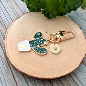 Personalized Initial Cactus Keychain, Succulent Cactus Enamel Keychain ...