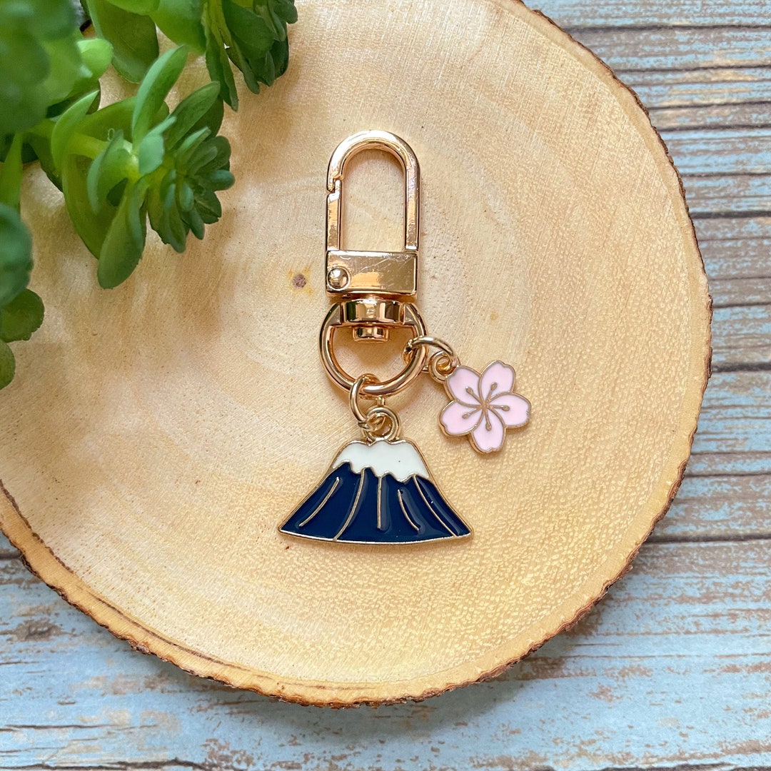 Mt. Fuji Sakura Keychain Enamel Keychain Charm Cherry Blossom Keychain ...