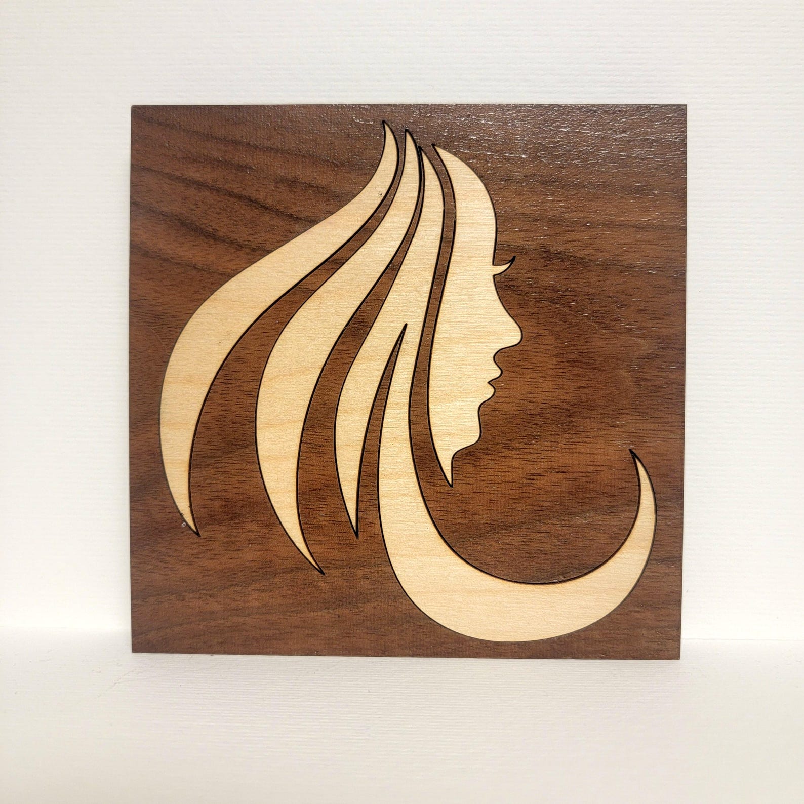 Wood Art Intarsia Marquetry Woodworking Abstract Woman Face Walnut and ...