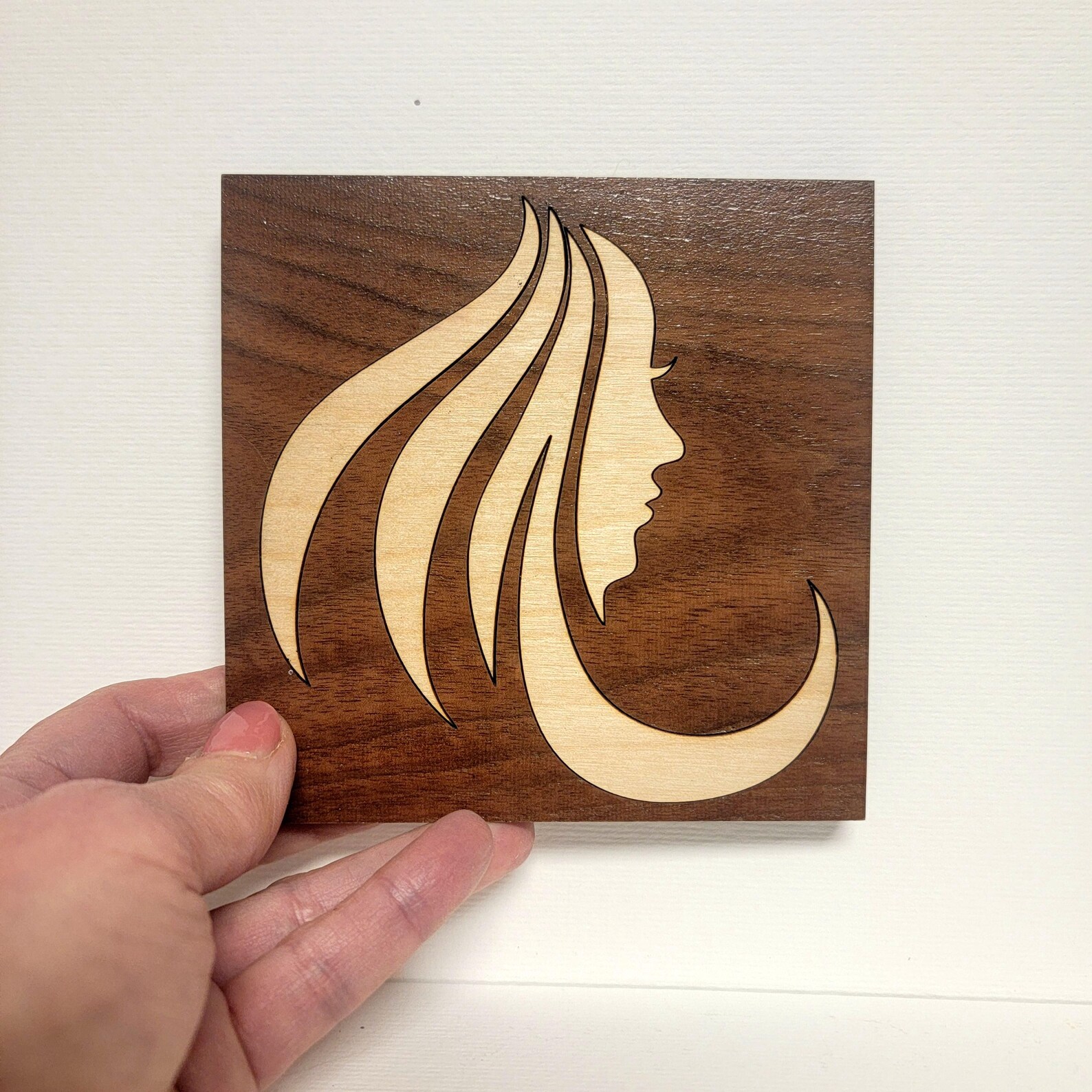 Intarsia Wood Art: Abstract Woman Face, Walnut & Birch Marquetry - Etsy