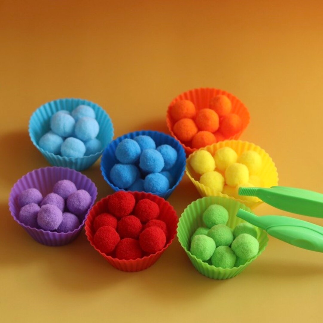 Counting Pompoms Kids Sorting Bowl With Rainbow Cotton Balls - Etsy