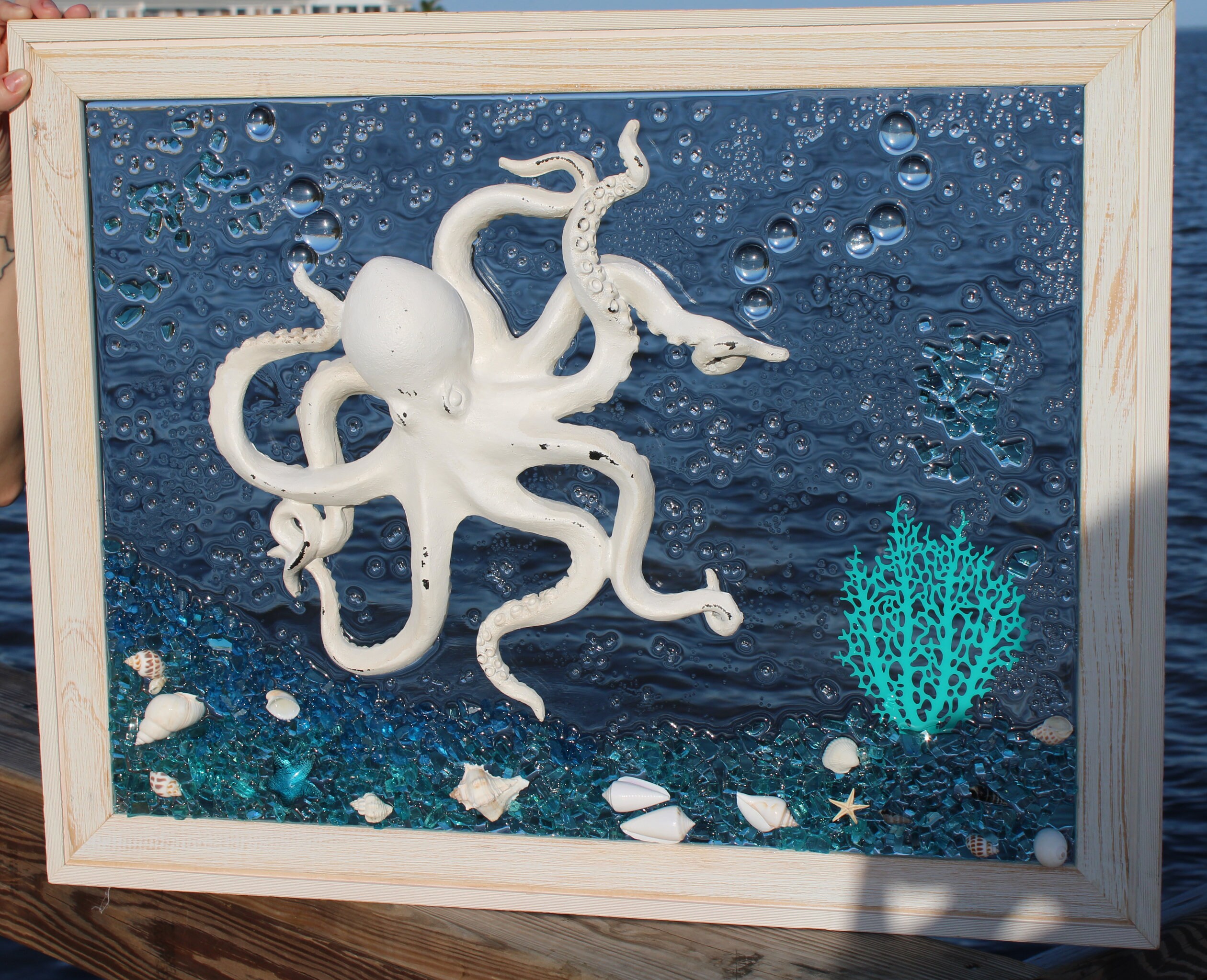 Octopus Art, Kraken Art, Resin Art, Beach Art, Coastal Decor, Sea Glass ...
