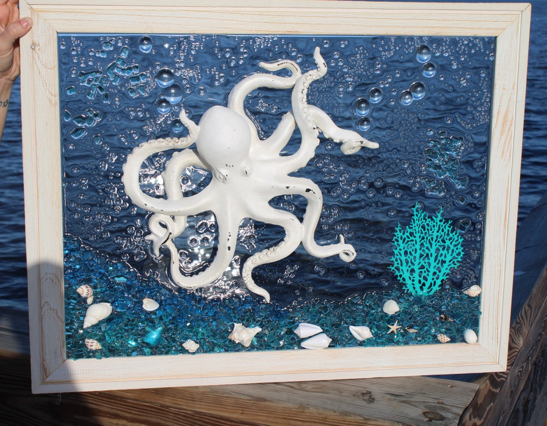 Octopus Art, Kraken Art, Resin Art, Beach Art, Coastal Decor, Sea Glass ...