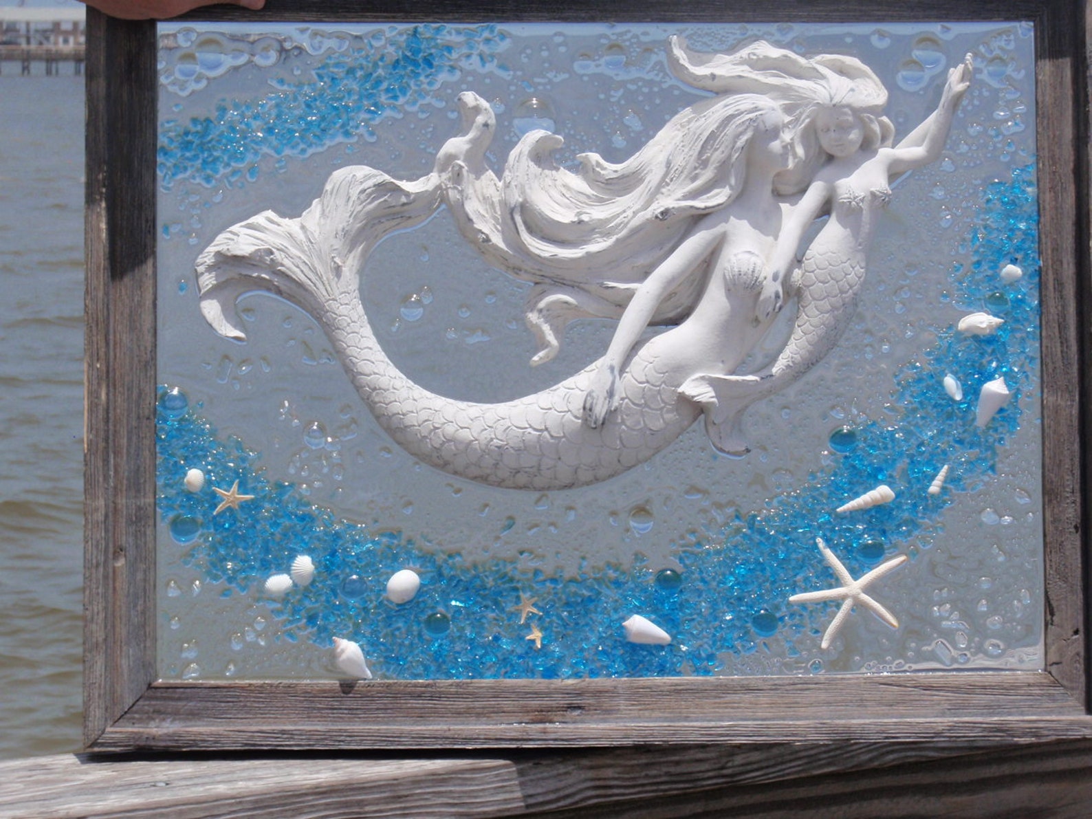 Mermaid Art, Resin Art, Beach Art, Coastal Decor, Sea Glass Art, Beach ...