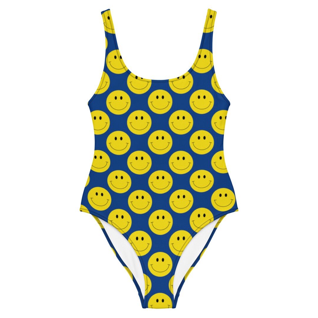 Blue and Yellow Smiley One-piece, Swimsuit, Bathing Suit, Beach, Summer ...