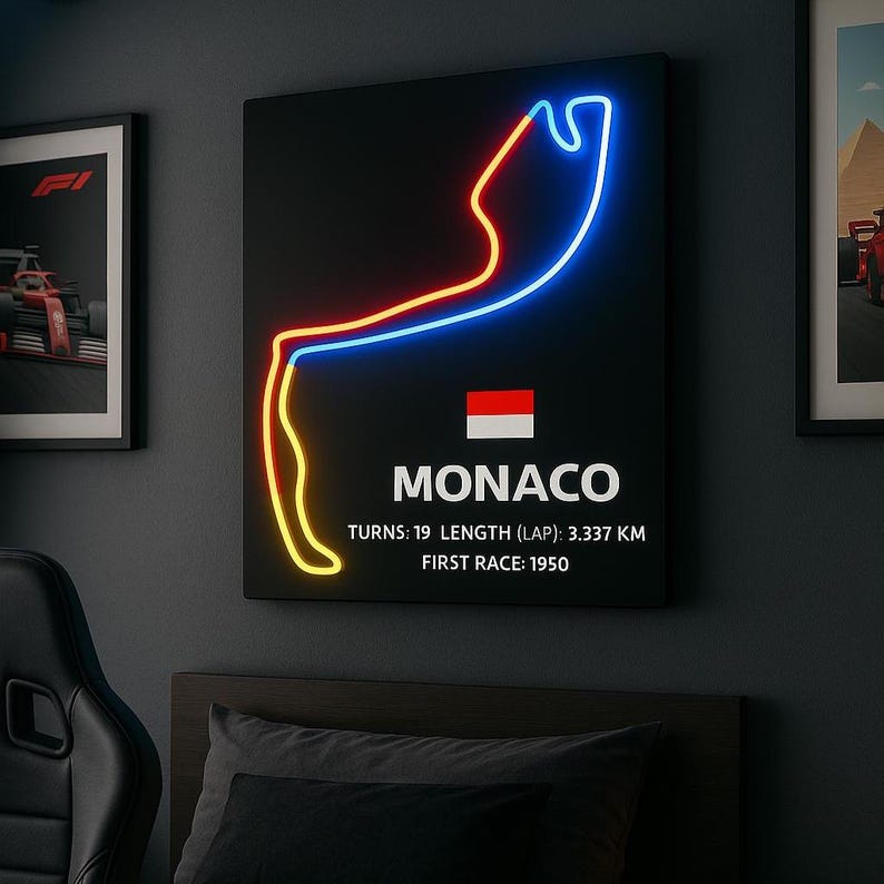 Monaco Grand Prix LED Neon Sign, F1 Track Wall Art, Formula 1 Racing ...