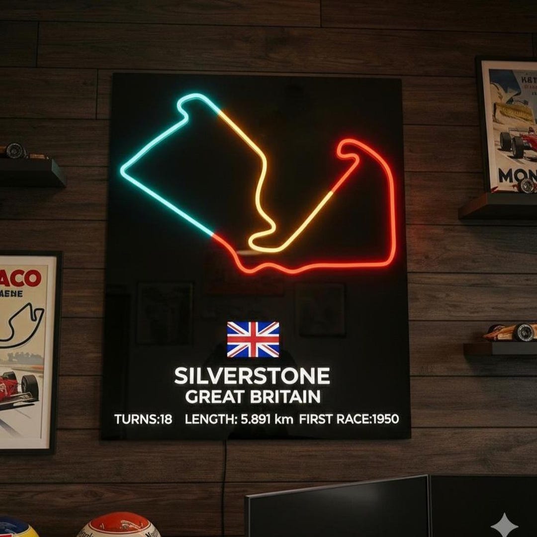 Silverstone F1 LED Neon Track Sign, Great Britain Grand Prix Wall Art ...