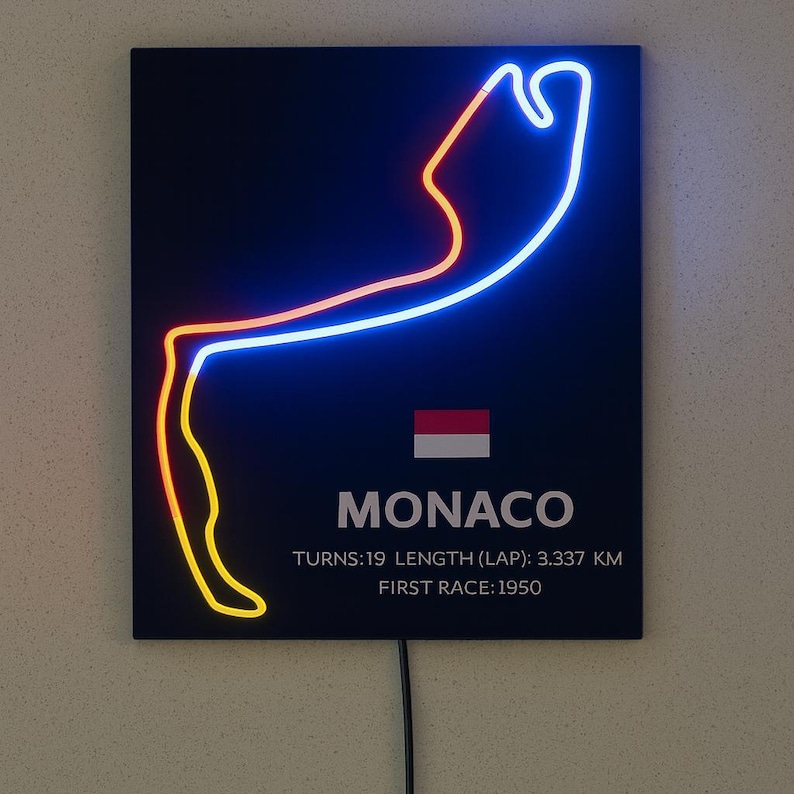 Monaco Grand Prix LED Neon Sign, F1 Track Wall Art, Formula 1 Racing ...