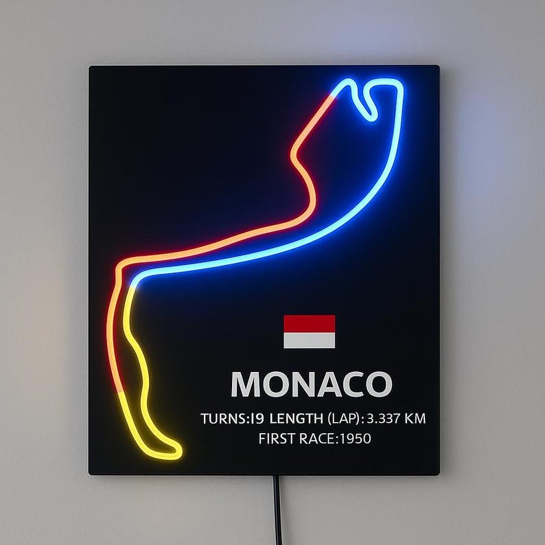 Monaco Grand Prix LED Neon Sign, F1 Track Wall Art, Formula 1 Racing ...