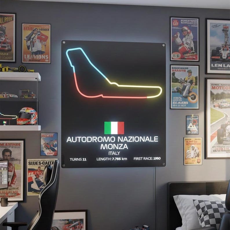 Monza Circuit LED Neon Sign, F1 Track Wall Art, Motorsport Decor ...