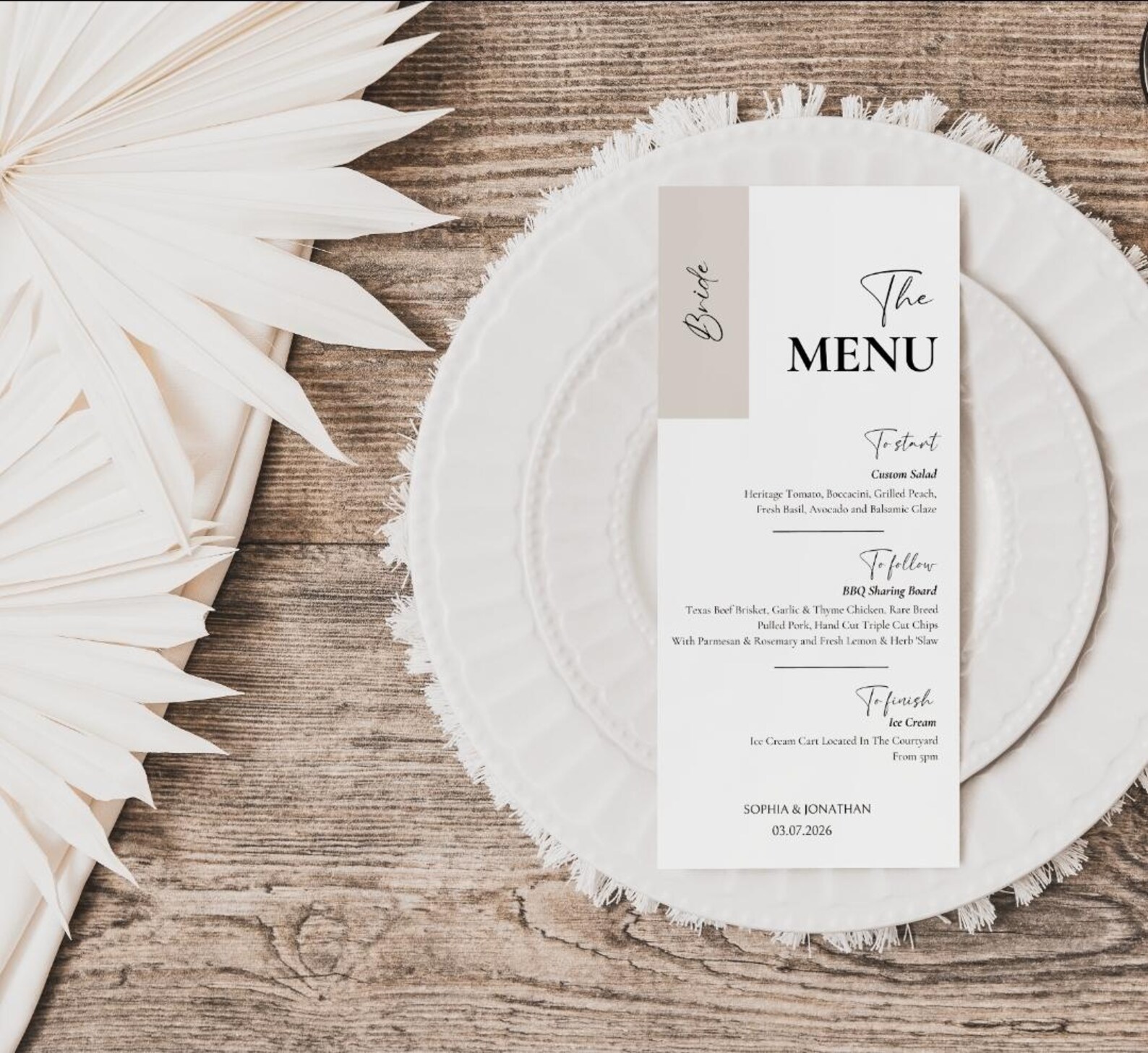 Personalised Champagne Taupe Wedding Menu Cards: Printed Guest Names ...