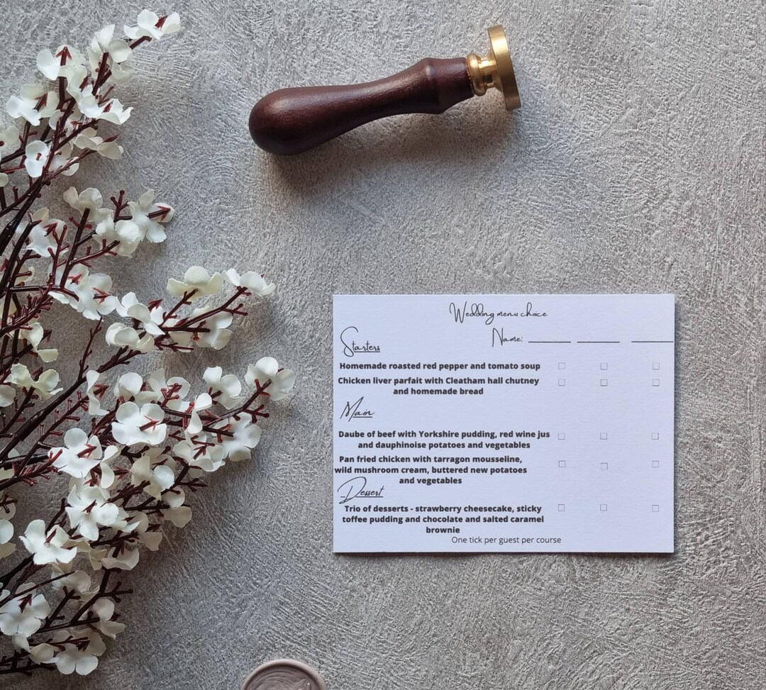 Wedding Guest Menu Choice Cards Guest Menu Choices Menu Tick - Etsy
