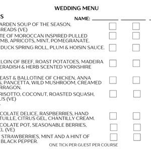 Wedding Guest Menu Choice Cards: RSVP Tick List - Etsy UK