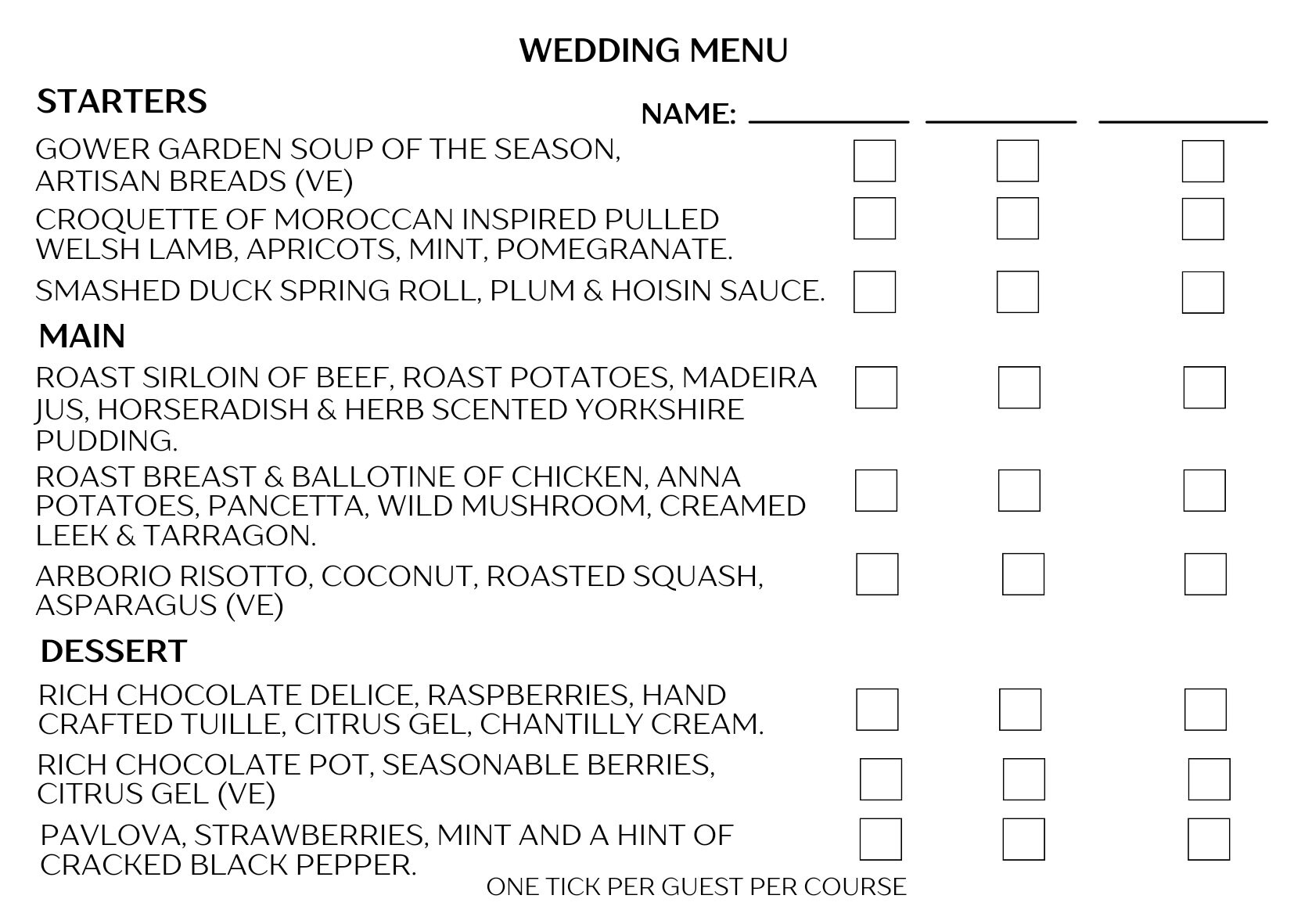 Wedding Guest Menu Choice Cards: RSVP Tick List - Etsy UK