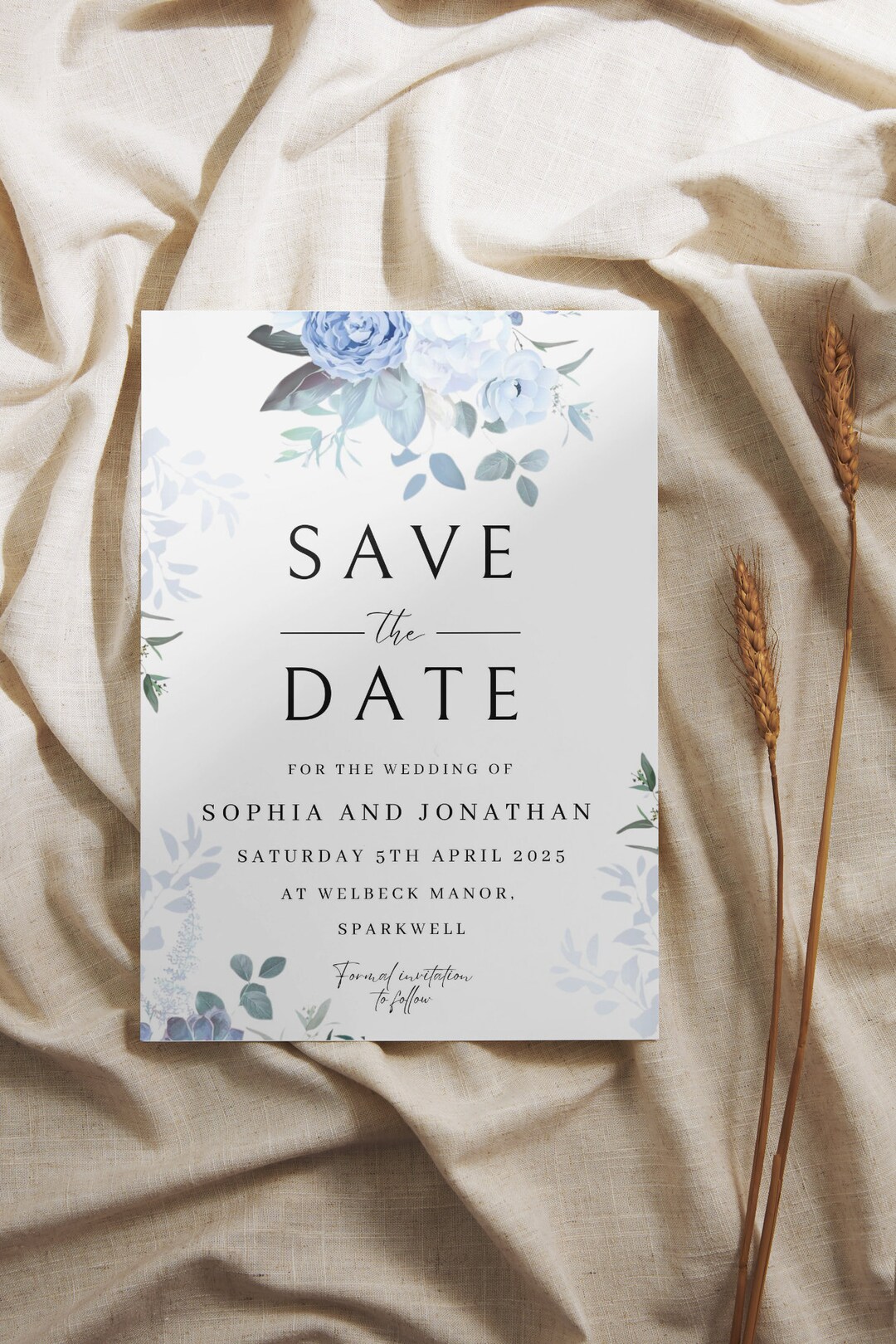 Dusty Blue Save the Date Cards With Envelopes, Personalised Save the ...
