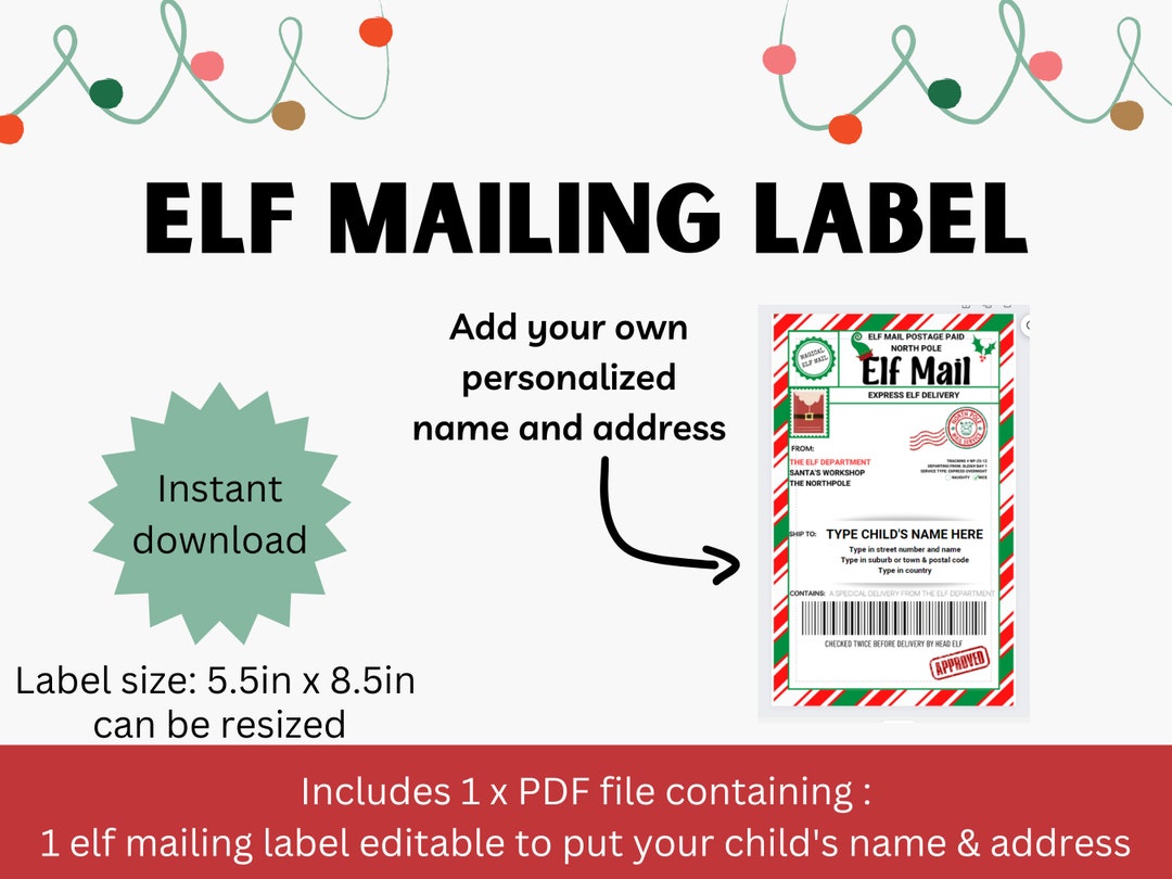 Editable Elf Mail Label Template: North Pole Shipping (digital Download ...