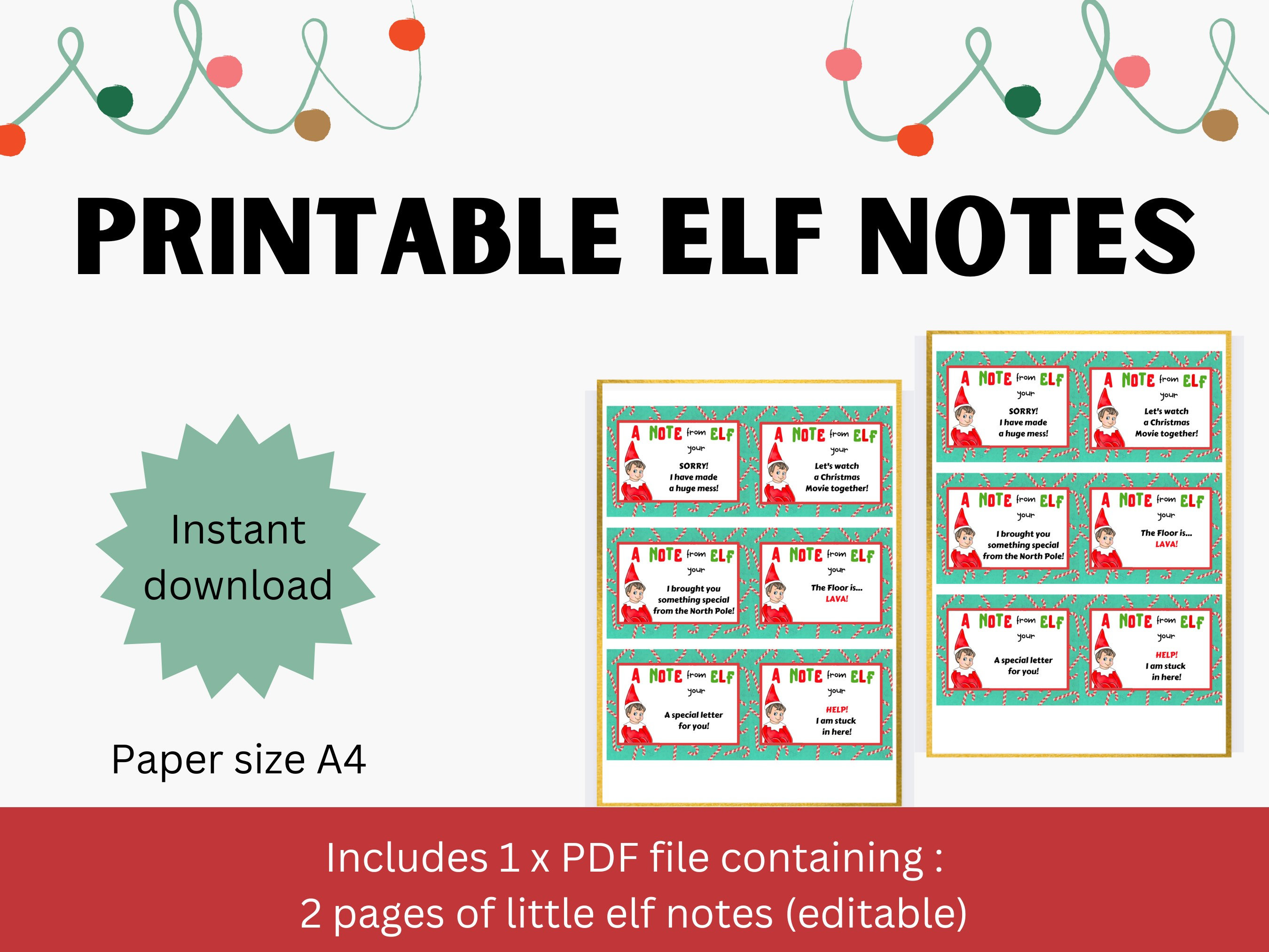 Elf Notes Printable Christmas Digital Instant Download - Note Cards ...
