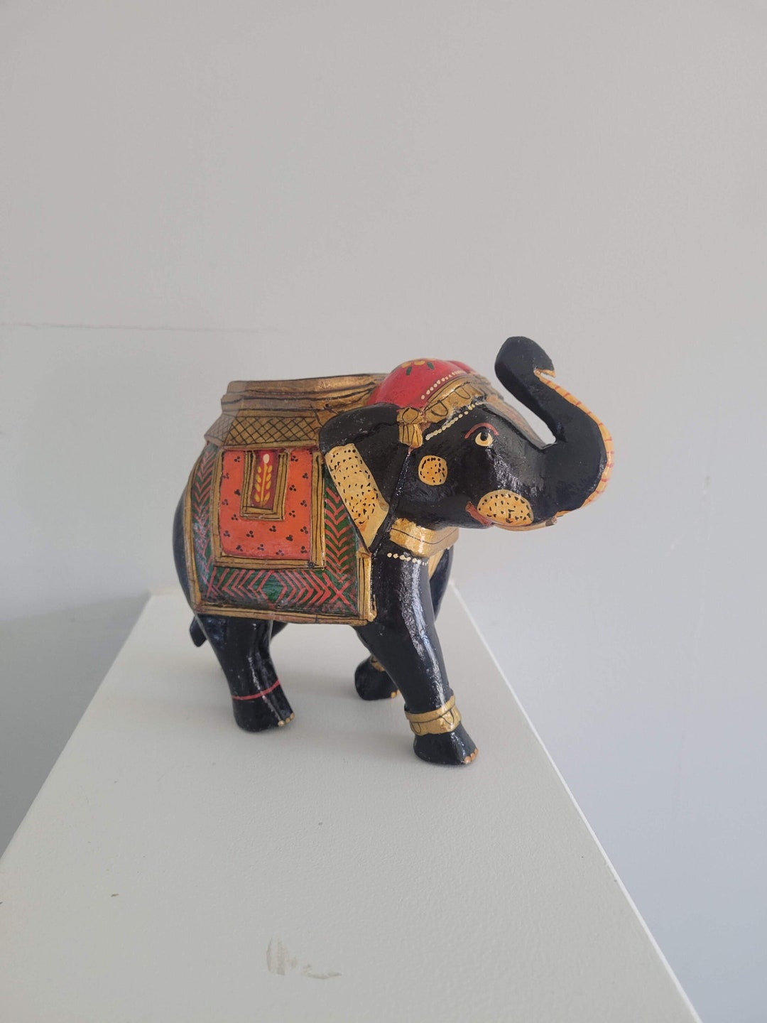 Vintage Wooden HAND PAINTED India Elephant Figurine - Etsy
