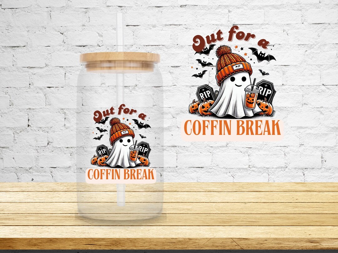Cute Ghost Halloween Libbey Glass Tumbler "coffin Break" 16oz Wood Lid ...