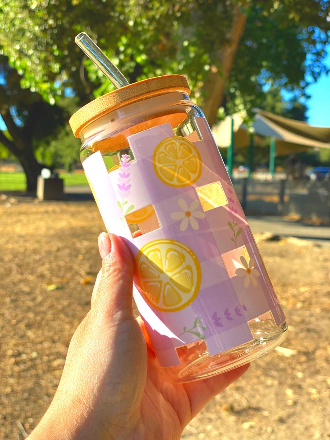Lemon Lavender Checker Libbey Glass Tumbler Checkered 16oz Wooden ...