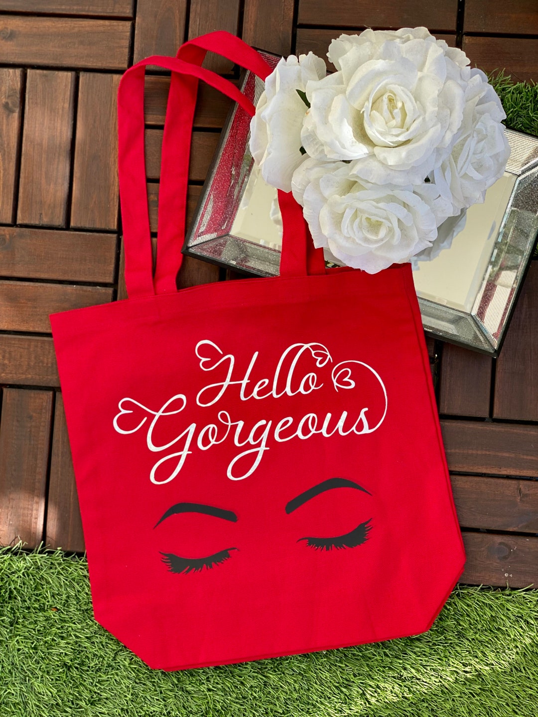 Bright Red Tote Bag, Medium Tote, Hello Gorgeous Bag, Mother's Day Gift ...