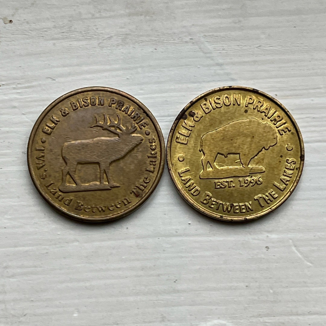Vintage Land Between the Lakes Elk & Bison Prairie Tokens Set of 2 Brass Tokens Land Between the ...