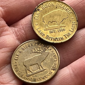 Vintage Land Between the Lakes Elk & Bison Prairie Tokens Set of 2 Brass Tokens Land Between the ...