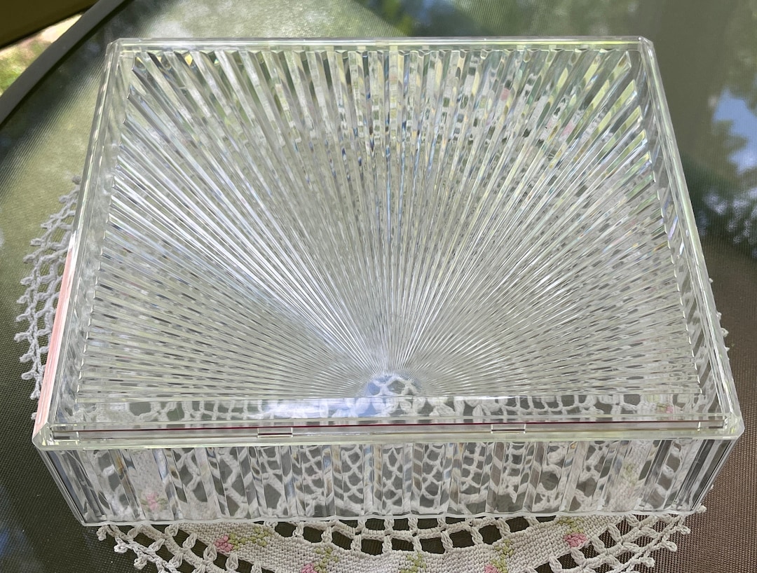 Vintage Clear Sunburst Vanity Box - Crystal Cut Plastic Keepsake Box ...