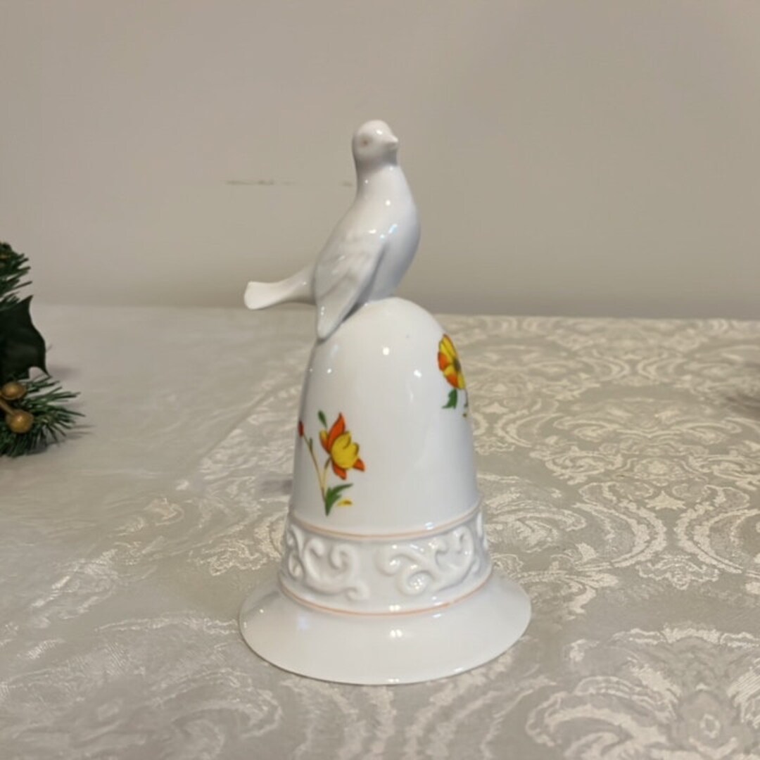 Vintage Porcelain Dove Bell - White Bell With Dove and Floral Designs ...