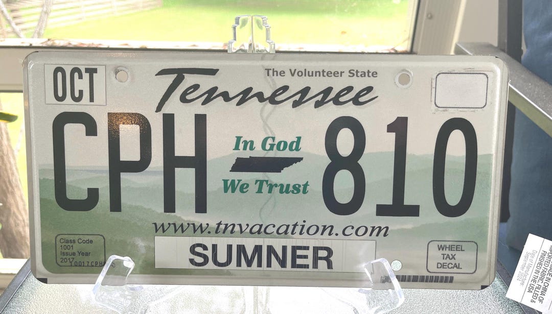 Tennessee License Plate - the Volunteer State - Sumner County - for ...