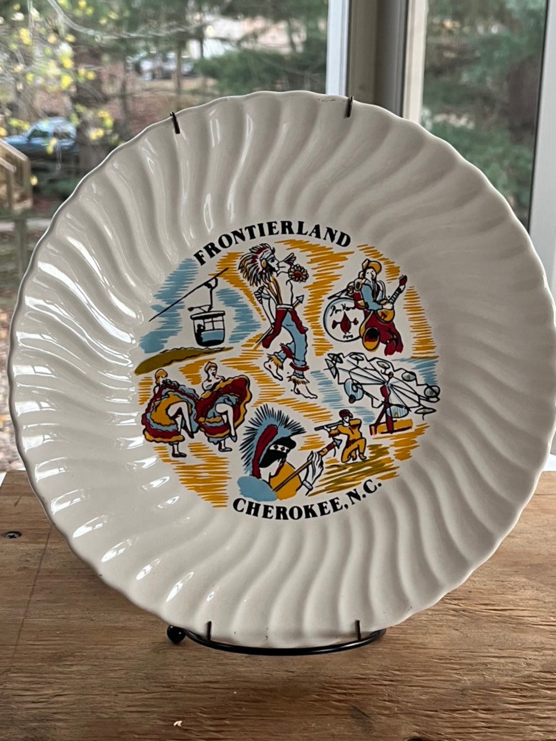 Vintage Frontier Land Souvenir Plate - Cherokee, NC - White Porcelain ...