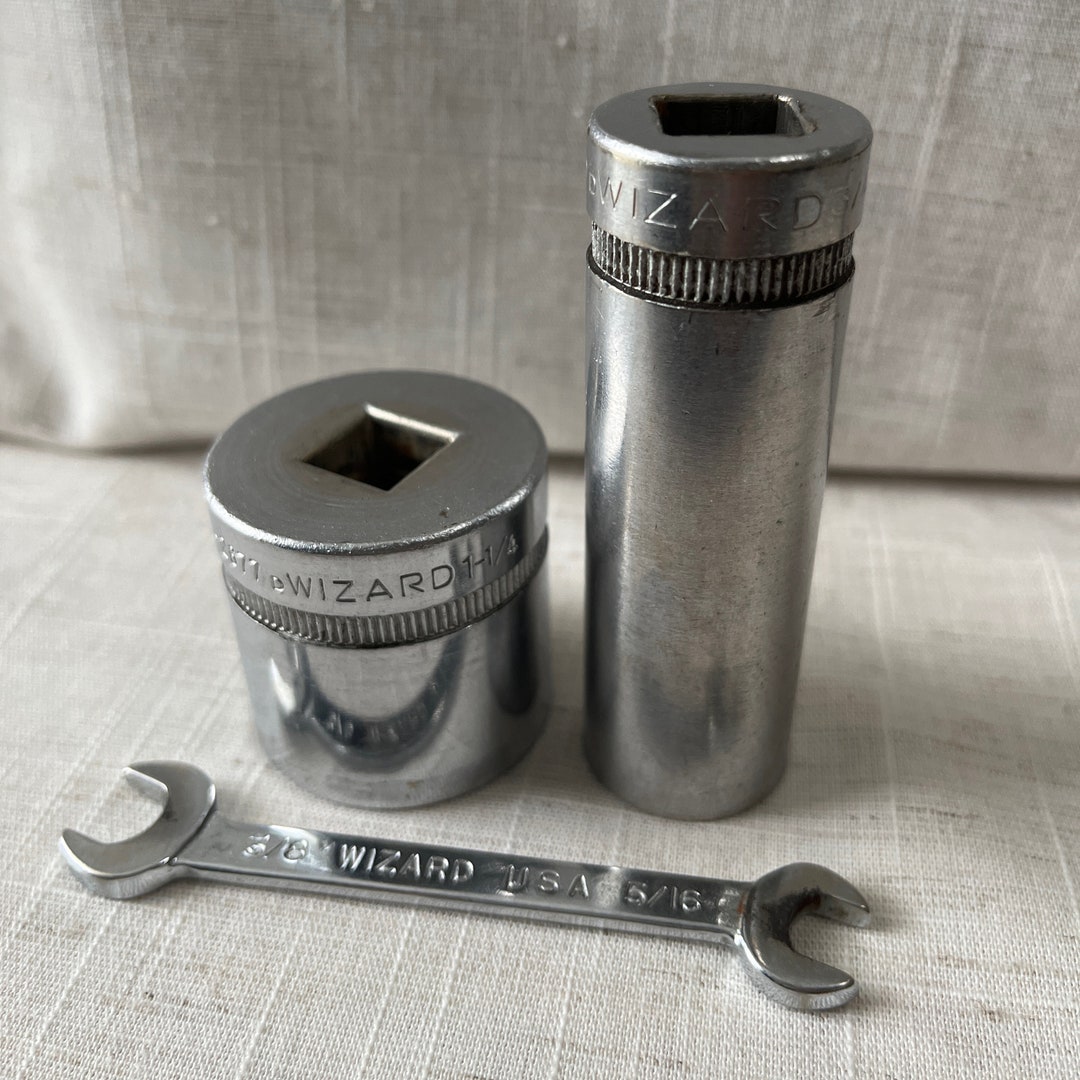 Vintage Wizard Set of Two 1/2" Drive Sockets and Combo Wrench - 12 ...