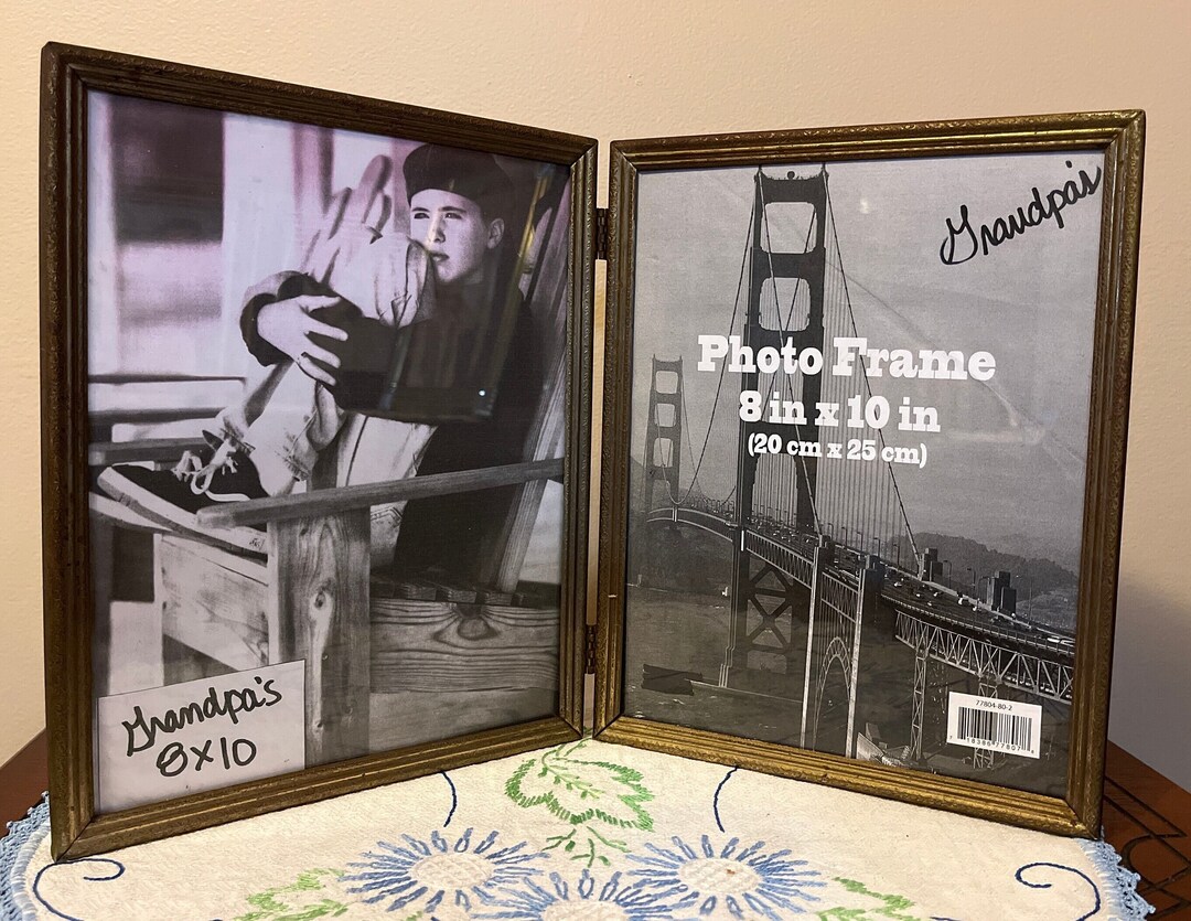 Vintage Twin 8x10 Folding Photo Frames Floral Pattern Trim Metal Frame ...