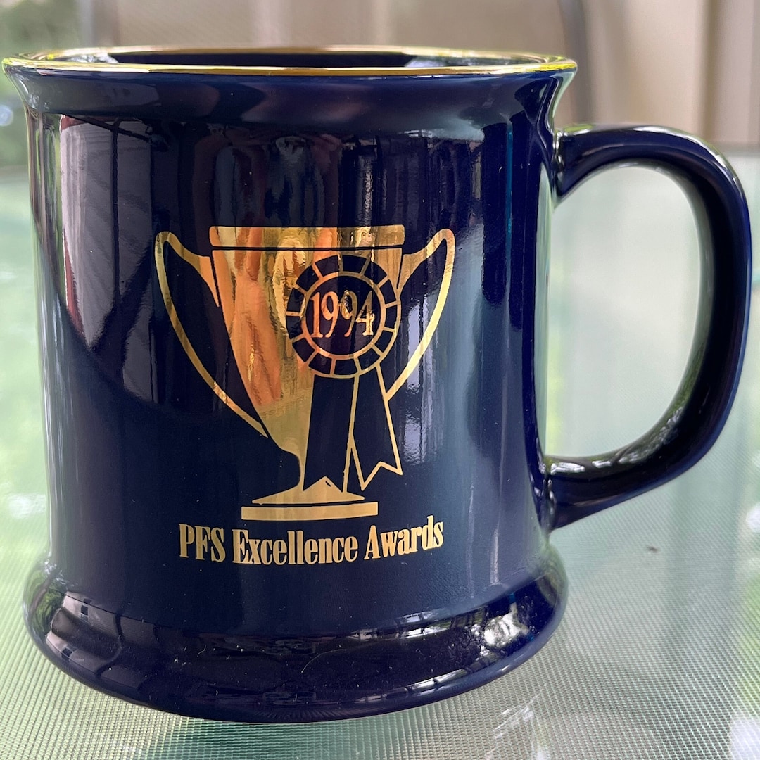 Vintage Award Cups Cobalt Blue Award Mug Gold Leaf Trimmed PFS ...