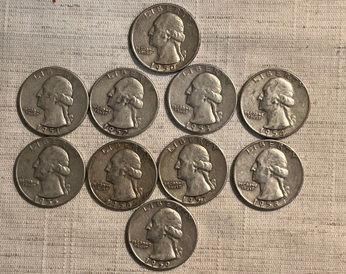 1950-1959 Washington Quarters - Set of 10 1950's Quarters - P Mint ...